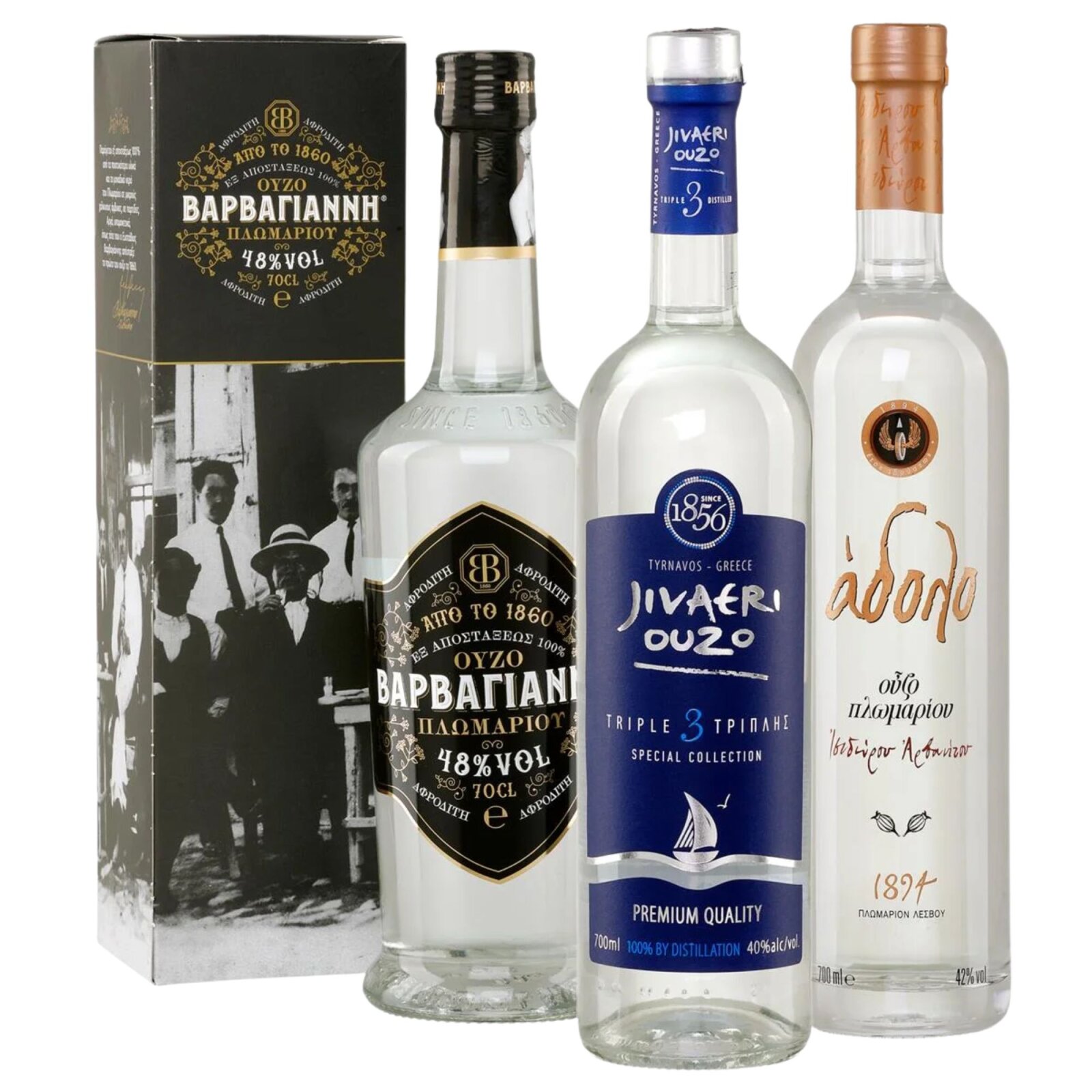 Ouzo Entdecker Set "3-fach destilliert" 3x 0,7l bei Jassas kaufen, 48,48